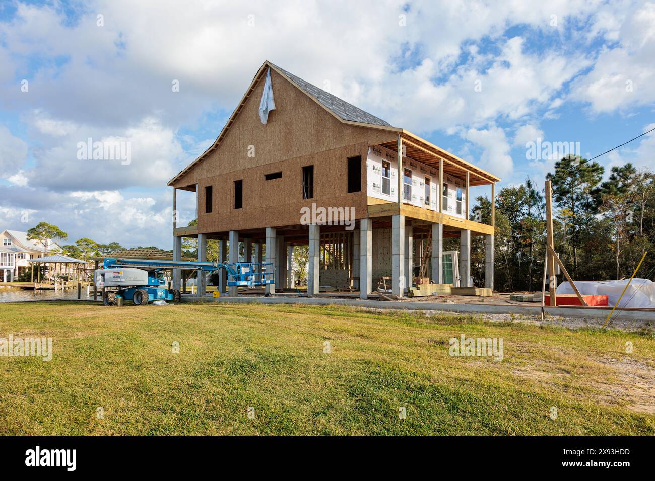 Elevated custom home under construction in Pass Christian, Mississippi Stock Photo - Alamy