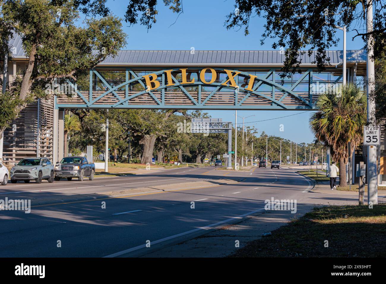 Sign on pedestrian bridge over US Highway 90 in Biloxi, Mississippi ...