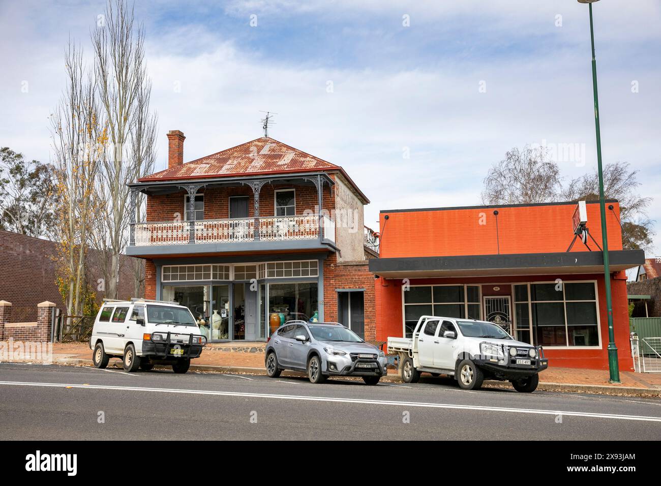Uralla town centre with heritage buildings on the high street, northern ...