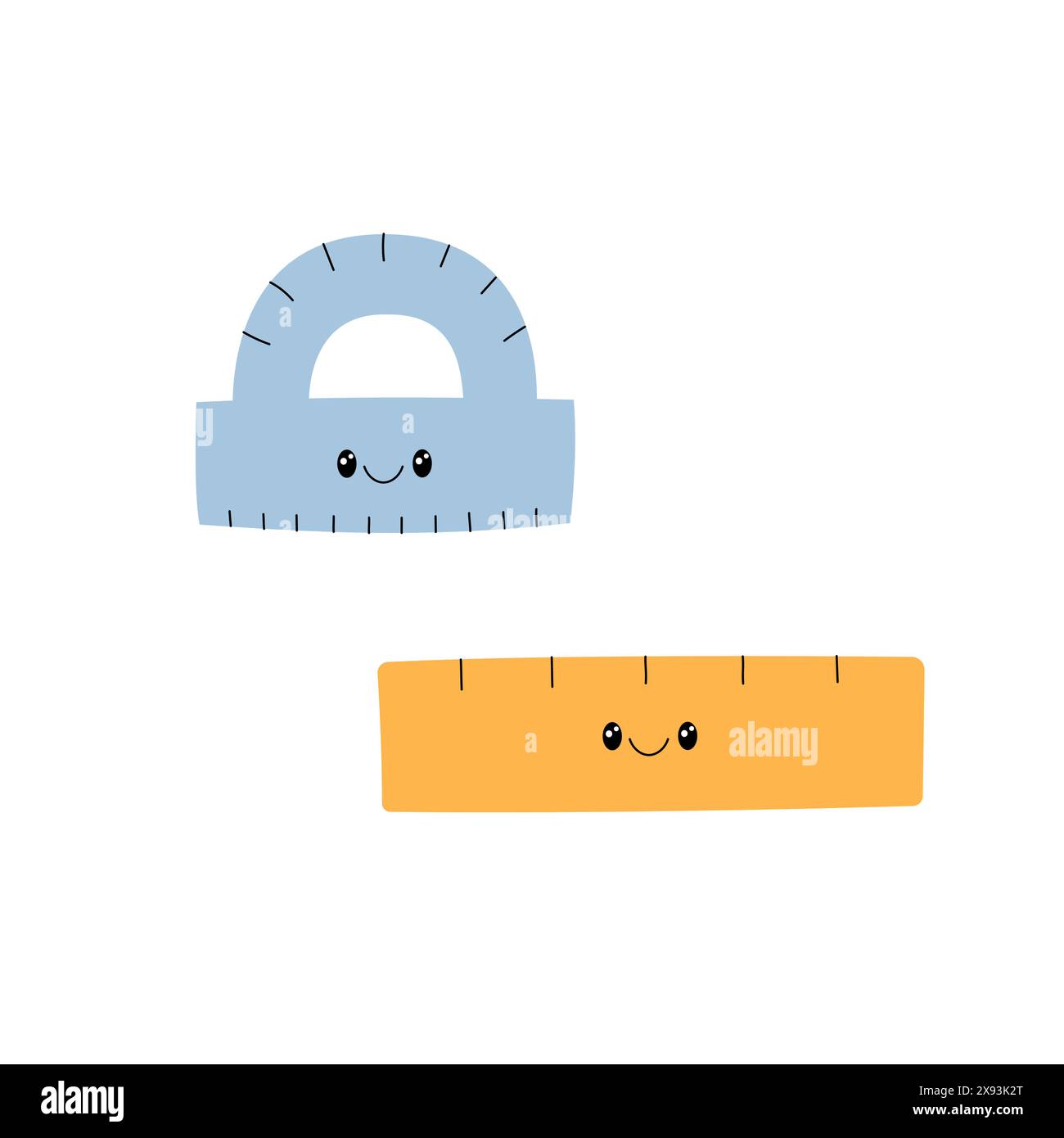 School supplies vector illustration. Rulers characters. Office ...