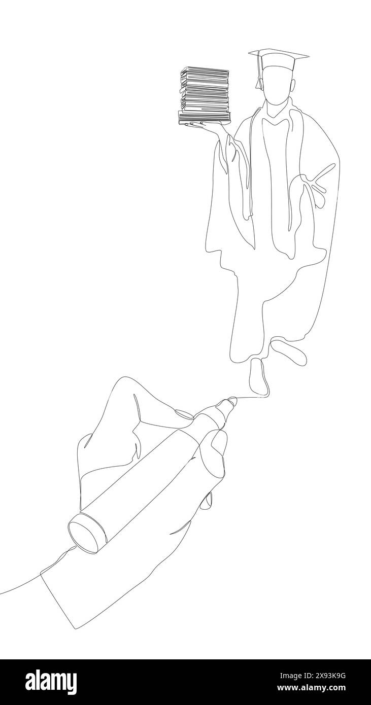 One continuous line of Graduation Man drawn by with felt tip pen. Thin ...