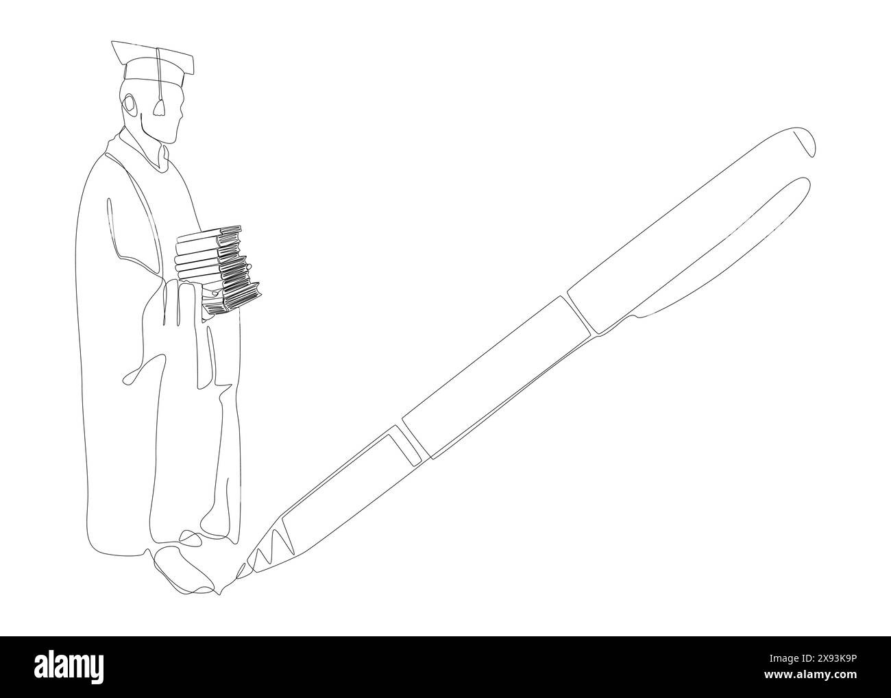 One continuous line of Graduation Man drawn by with felt tip pen. Thin ...