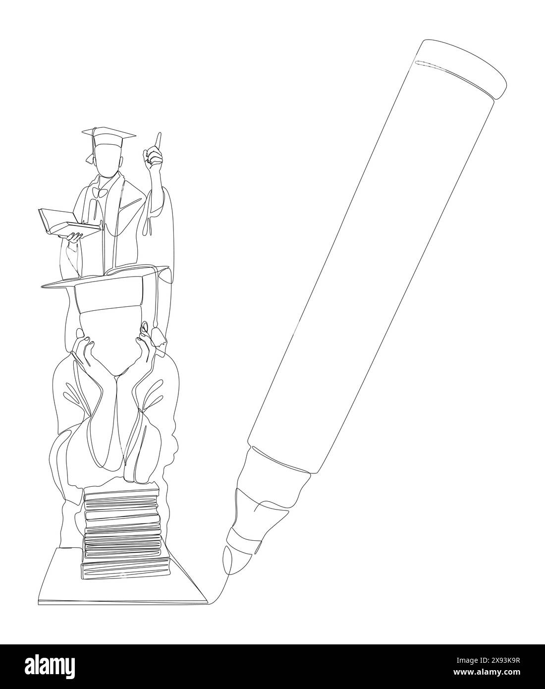 One continuous line of Graduation Man drawn by with felt tip pen. Thin ...