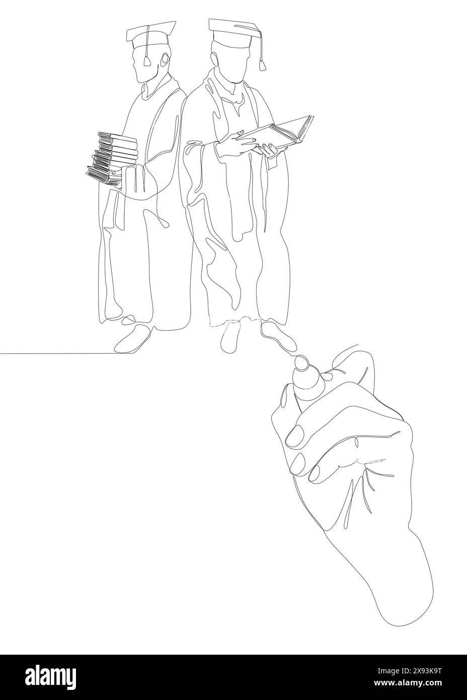 One Continuous Line Of Graduation Man Drawn By With Felt Tip Pen Thin Line Illustration Vector
