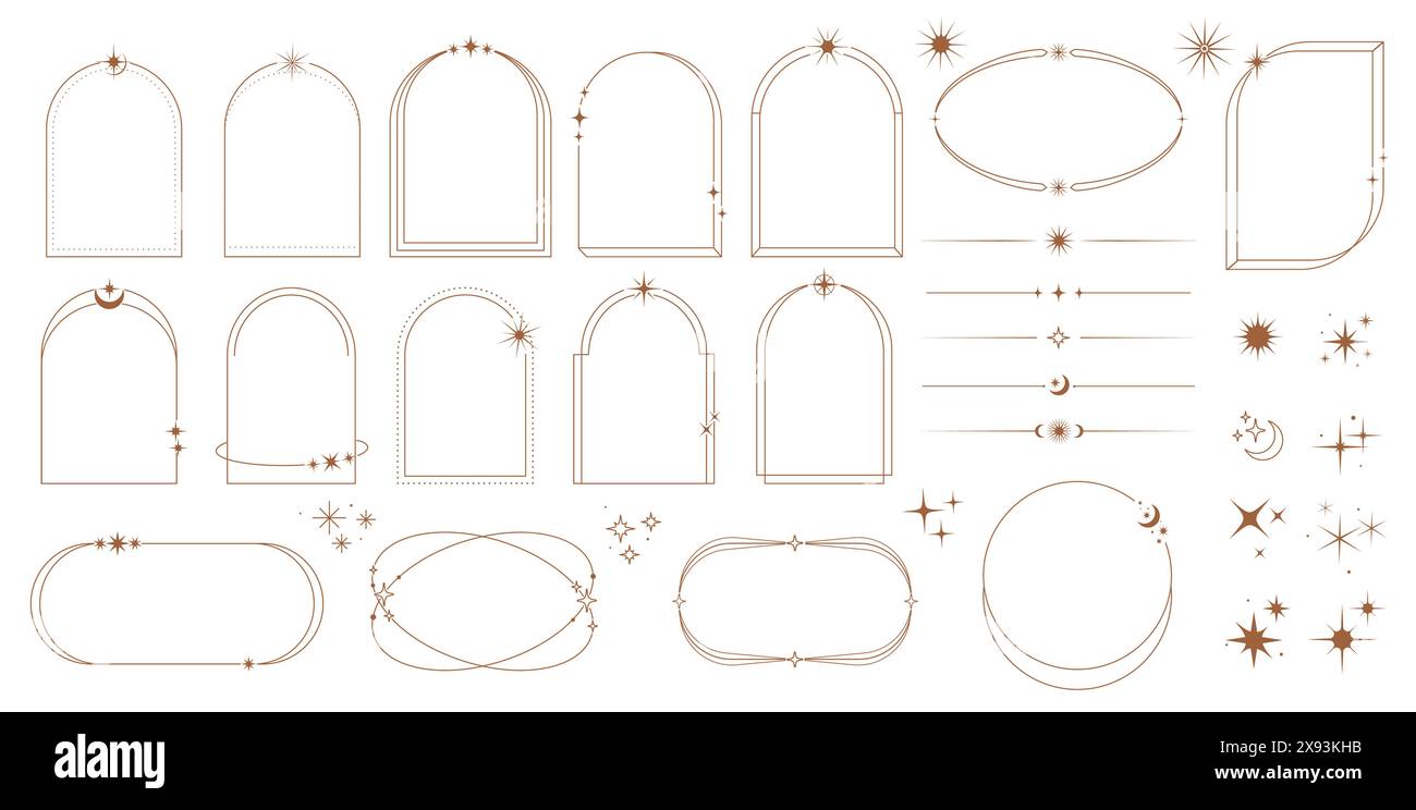 Celestial Frame Arch And Border Y2k Vector Bohemian Style Arcs Shapes Dividers With Stars