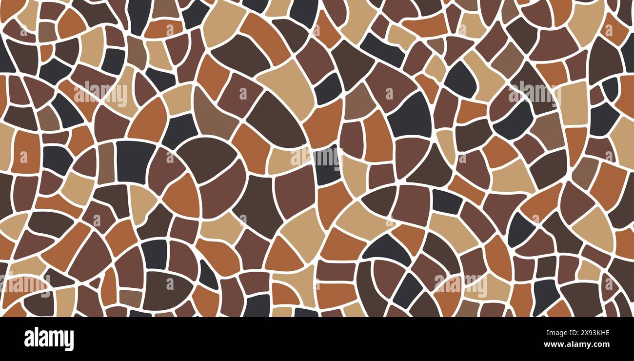 Mosaic stone tile pattern, brown paving floor. Vector ground background ...