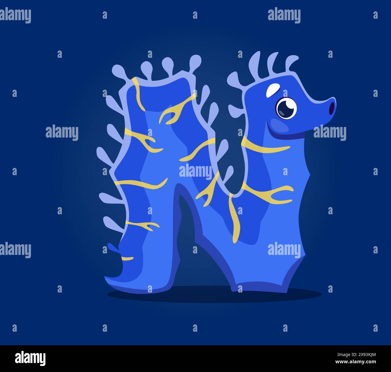Sea animals in underwater font, letter N as seahorse cartoon character ...