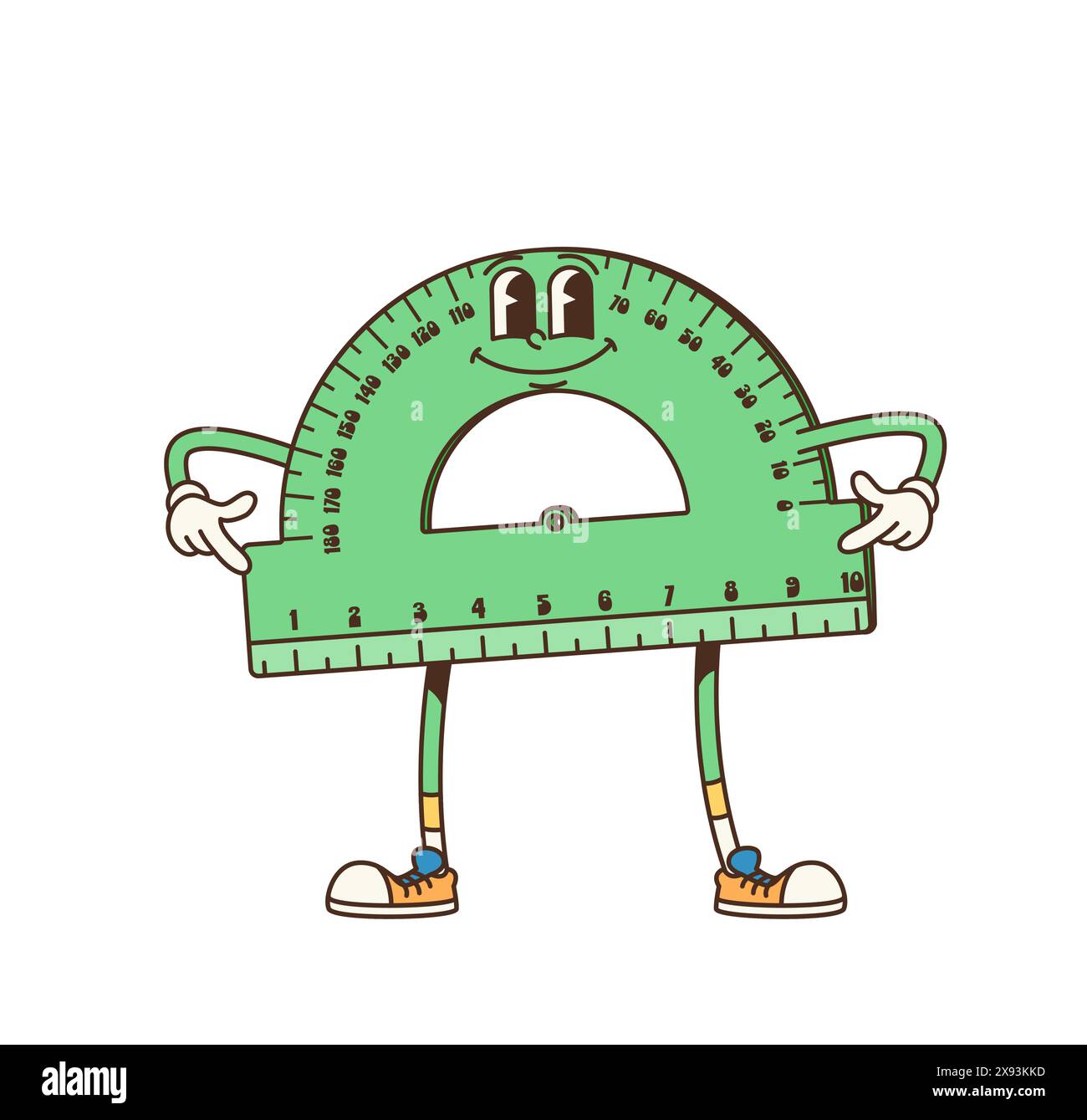 Retro groovy protractor ruler character. Isolated cartoon vector ...