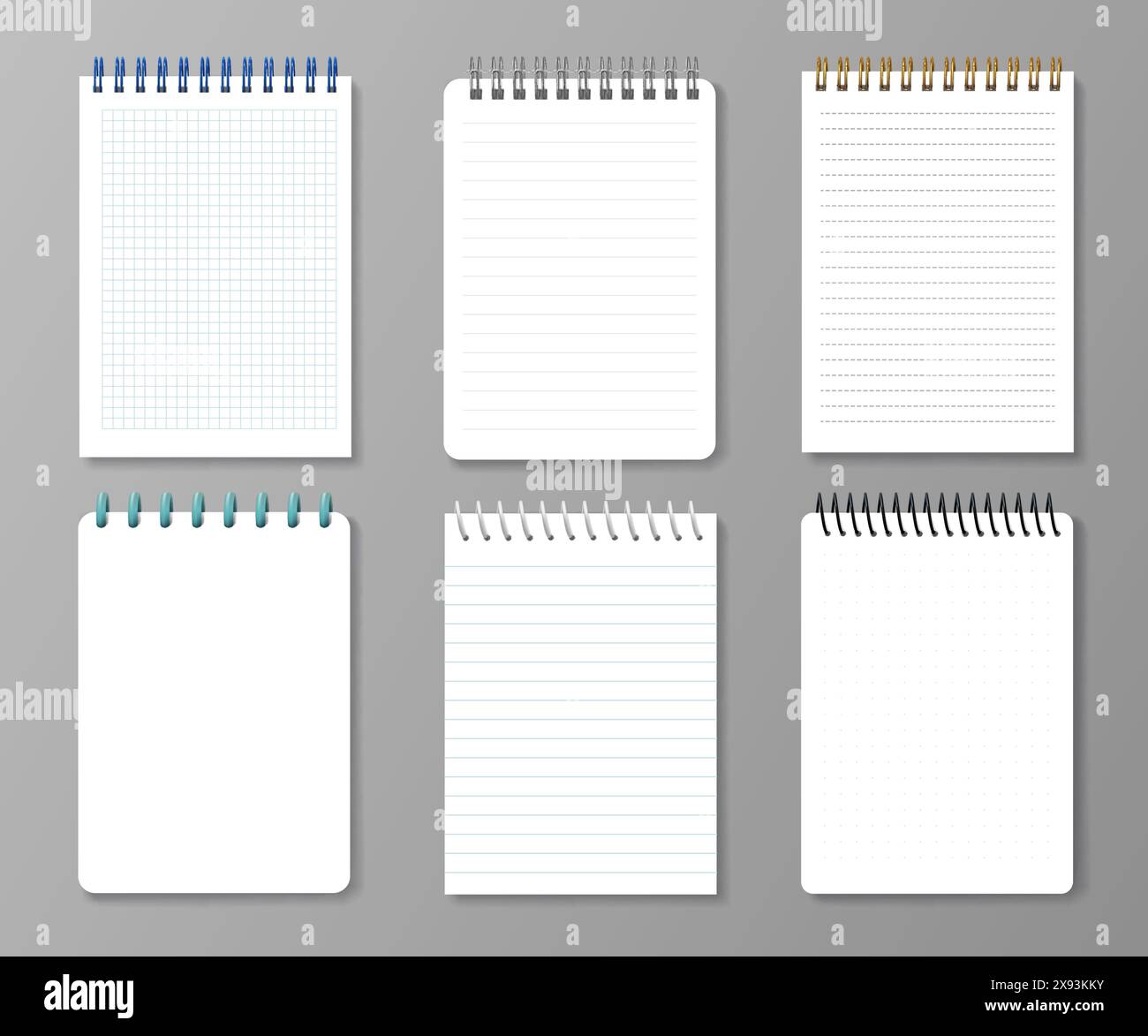 Realistic diary notebooks. Vector set of blank 3d paper notepads with varying page layouts ...