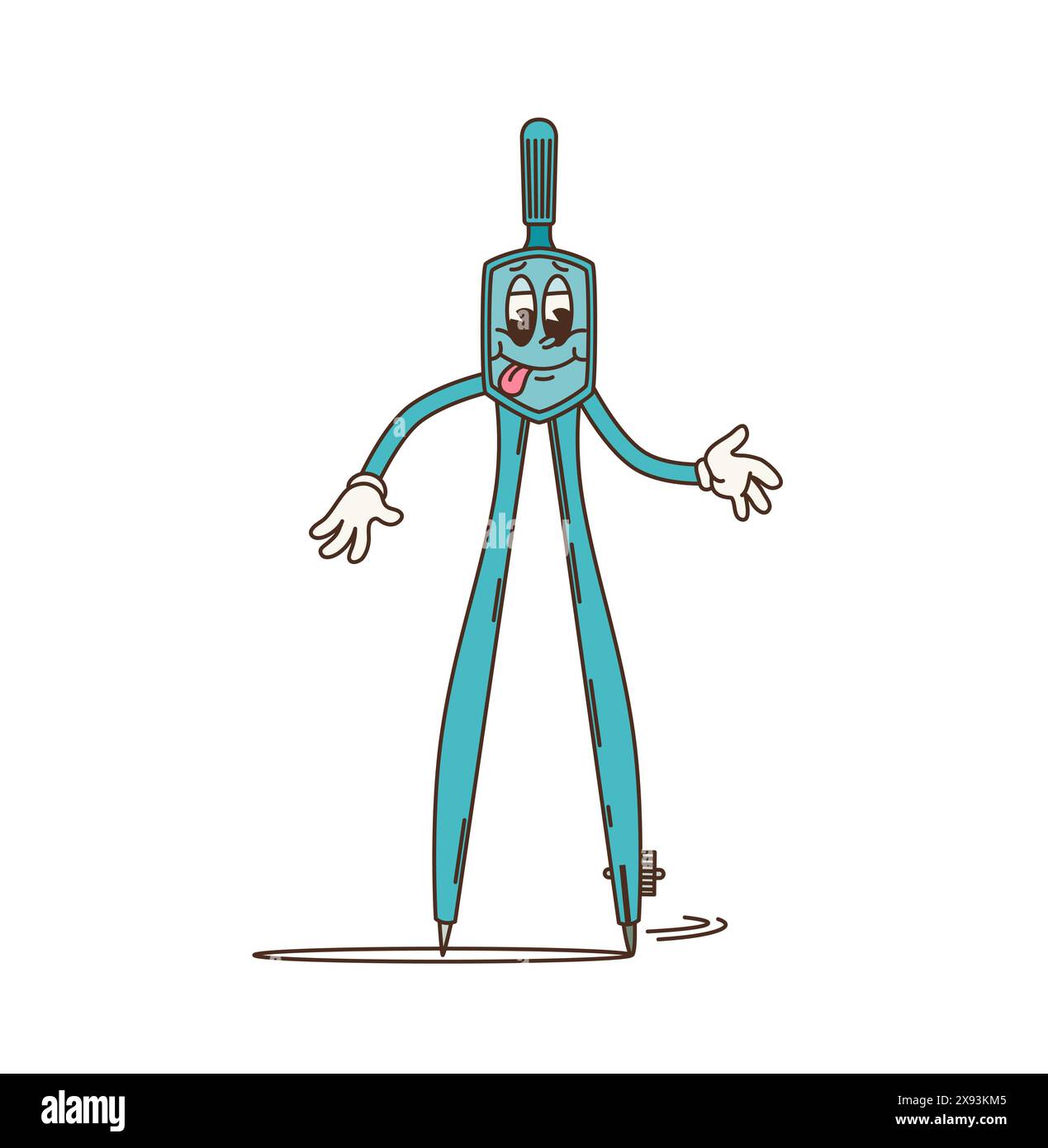 Cartoon retro groovy drawing compass character. Isolated playful vector ...