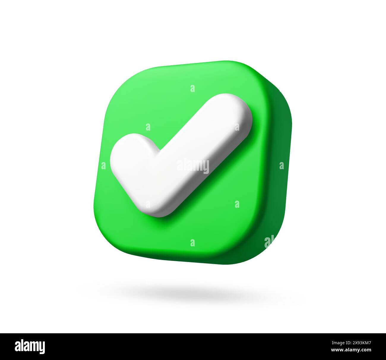 3d check icon, checklist tick, done mark. Green squared button with a ...