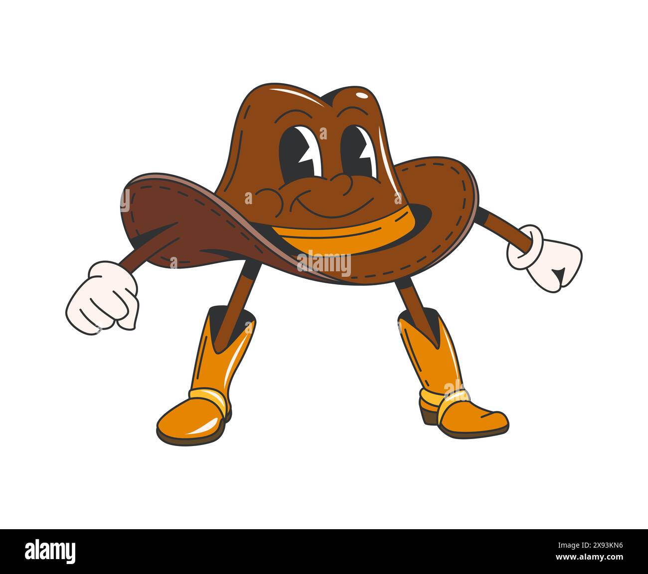 Cartoon retro groovy wild west cowboy hat character. Isolated vector ...