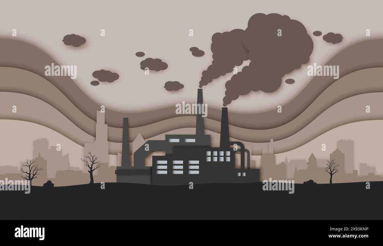 Paper cut factory pollution, chimney smoke, environment paper cut ...