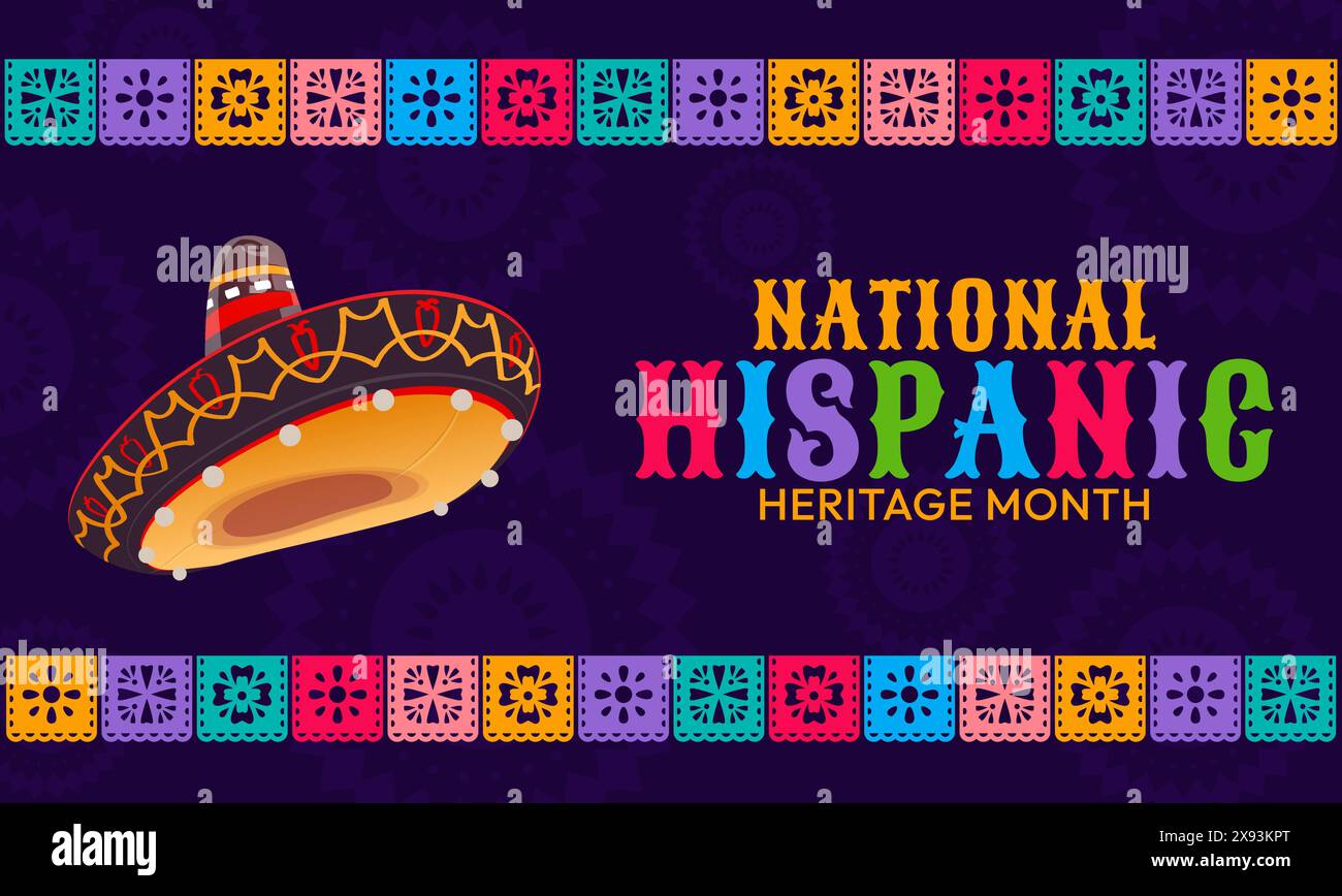 National hispanic heritage month festival banner with sombrero hat and ...