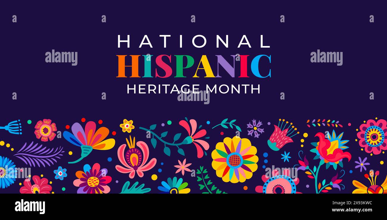 Tropical flowers on national Hispanic heritage month banner, Latin America holiday vector ...