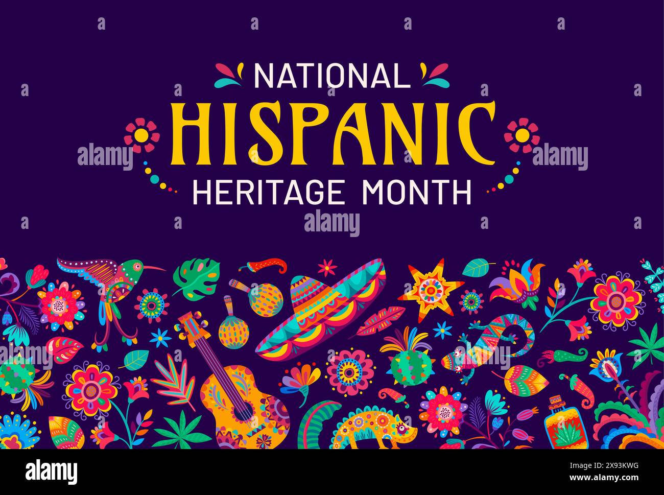 National Hispanic Heritage Month Festival Banner With Tropical Flowers