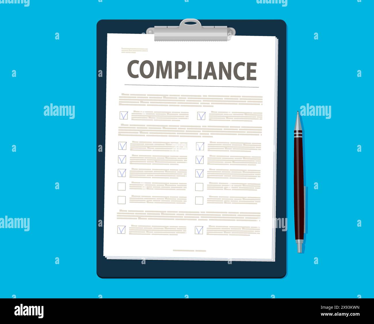 Compliance policy. Vector clipboard with paper document and pen ...