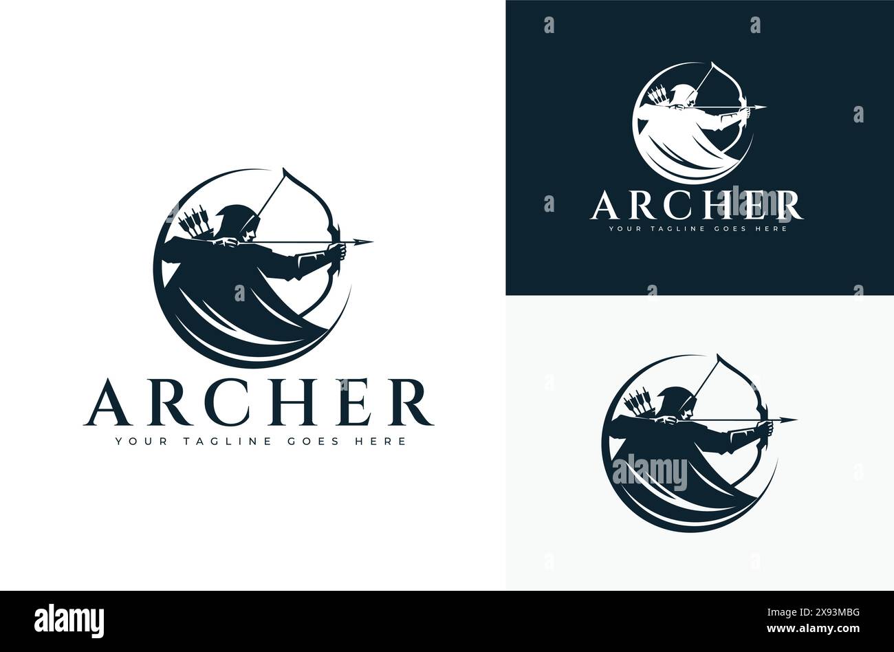 Archer logo with a man holding a bow and arrow. The logo is blue and ...