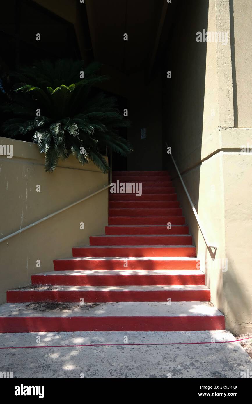 A dark shady doorway with red steps Stock Photo - Alamy