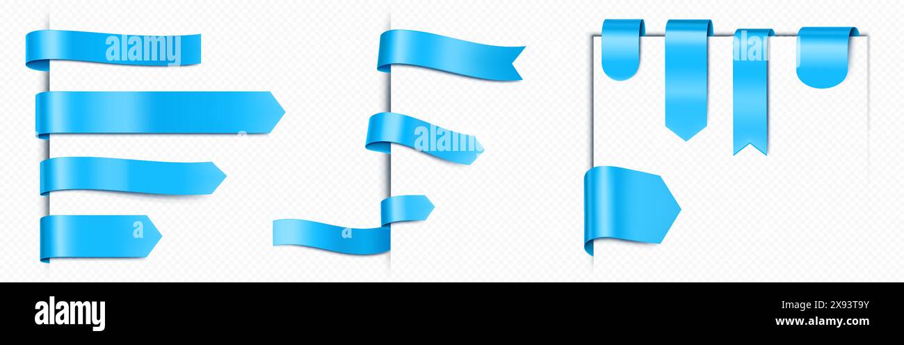 Blue ribbon bookmarks set isolated on transparent background. Vector ...