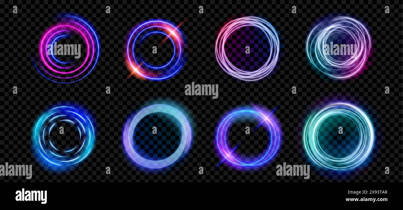 Neon light glow effect on abstract magic halo ring. 3d futuristic ...