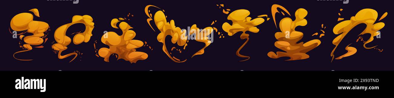 Cartoon brown smoke clouds of different shapes. Vector illustration set ...