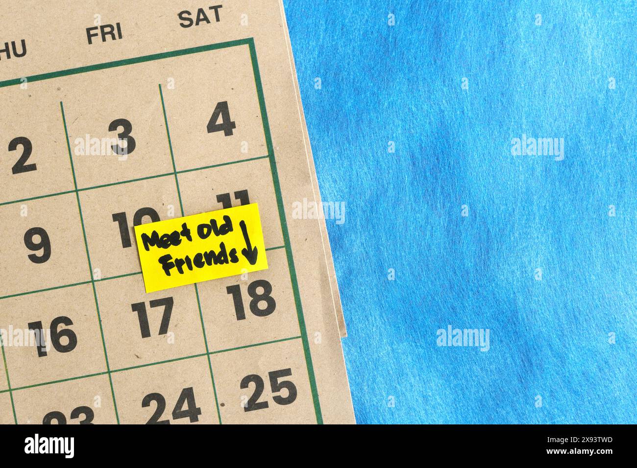 Meet old friends and reconnection schedule concept. Written reminder ...