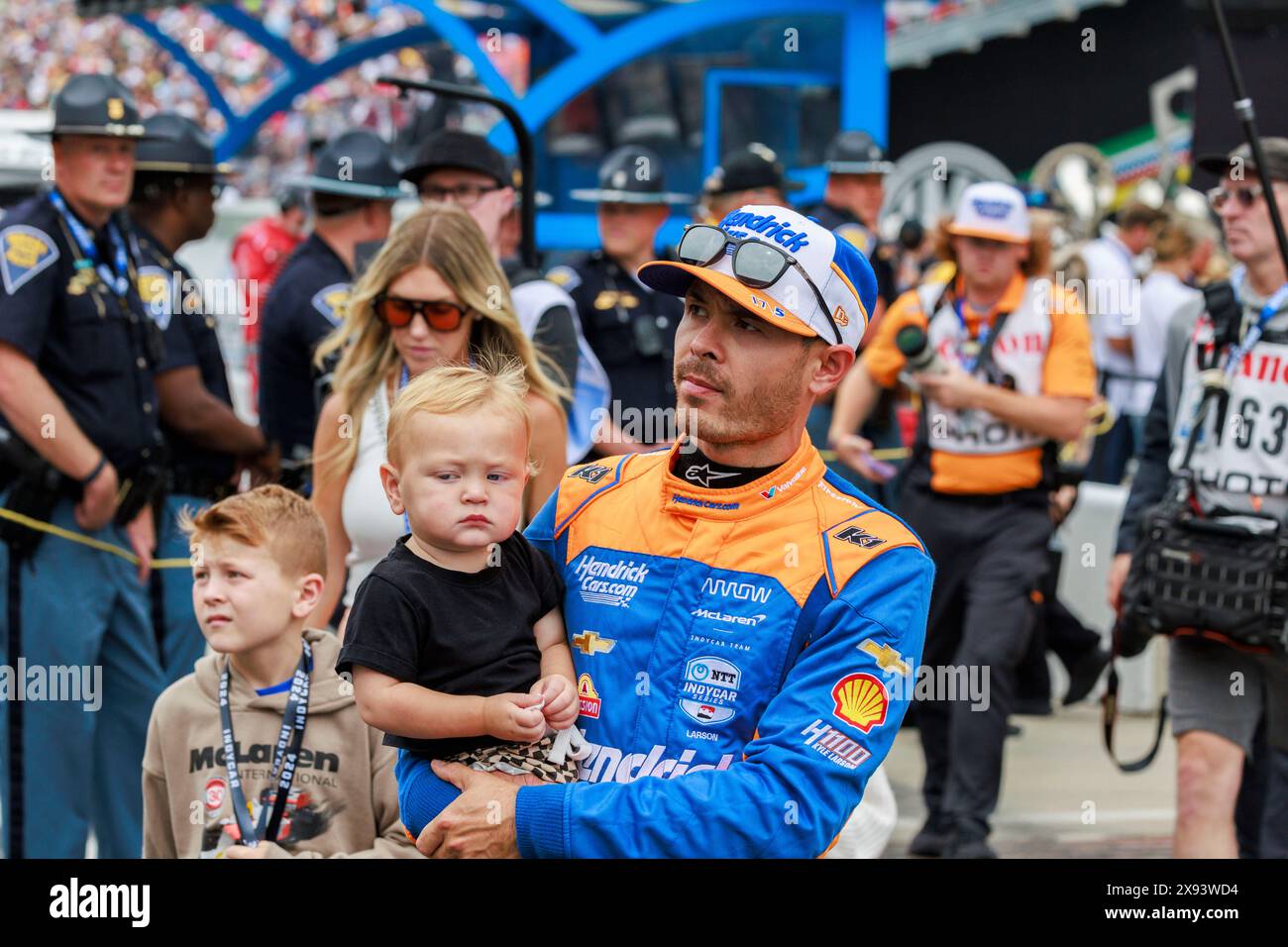 INDIANAPOLIS, INDIANA - MAY 26: Race car driver Kyle Larson (17) walks ...