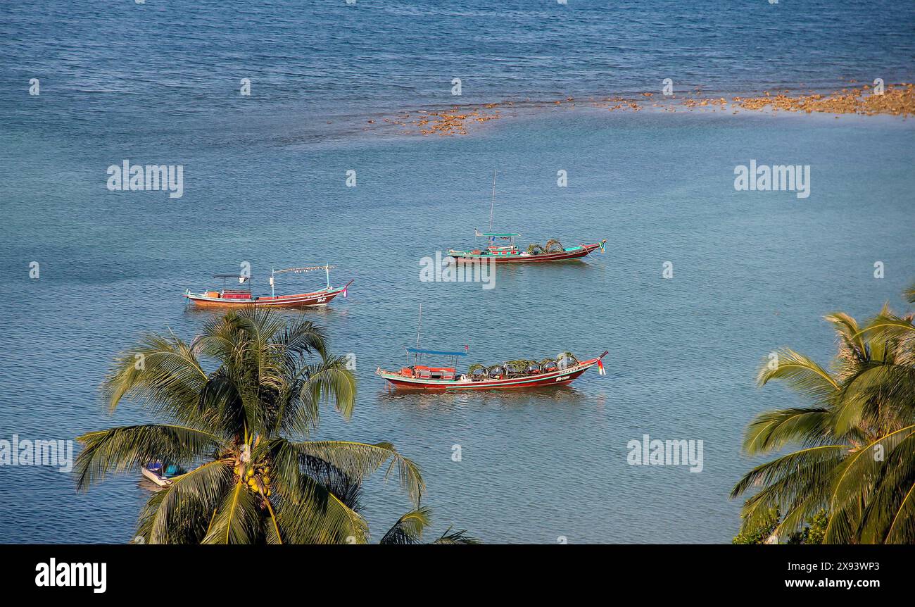 Asian vietnamese wooden boats on sea surface. Vietnam culture tradition ...