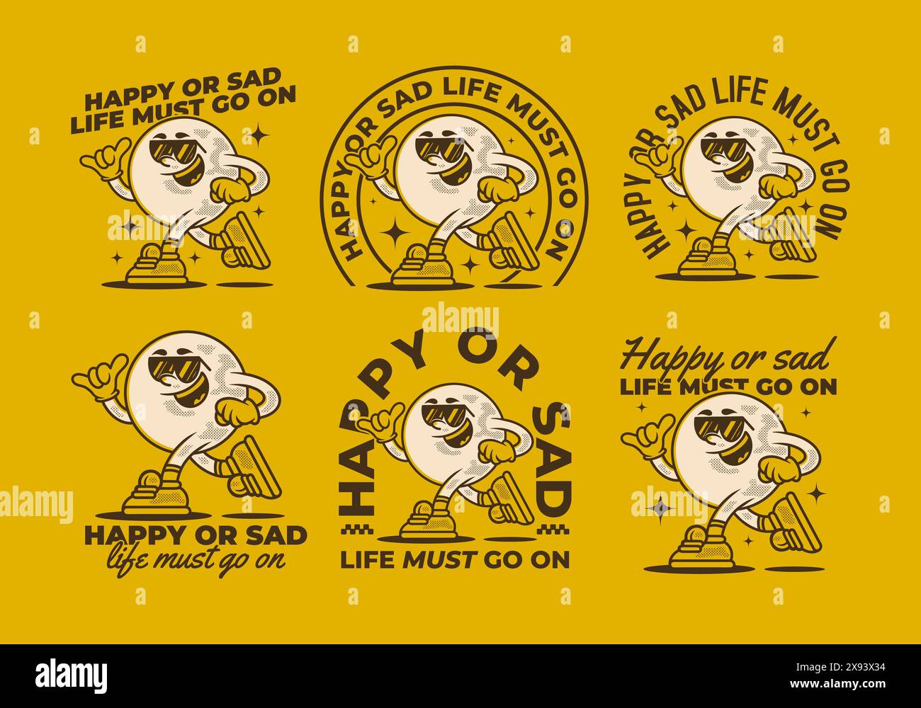 Happy or sad, life must go on. Mascot character illustration of ball ...