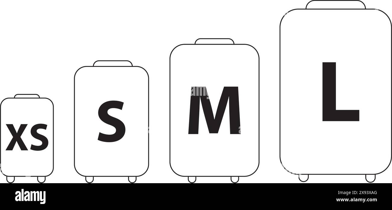 Luggage sizes XS, S, M, L. Baggage icons size vector set Stock Vector ...