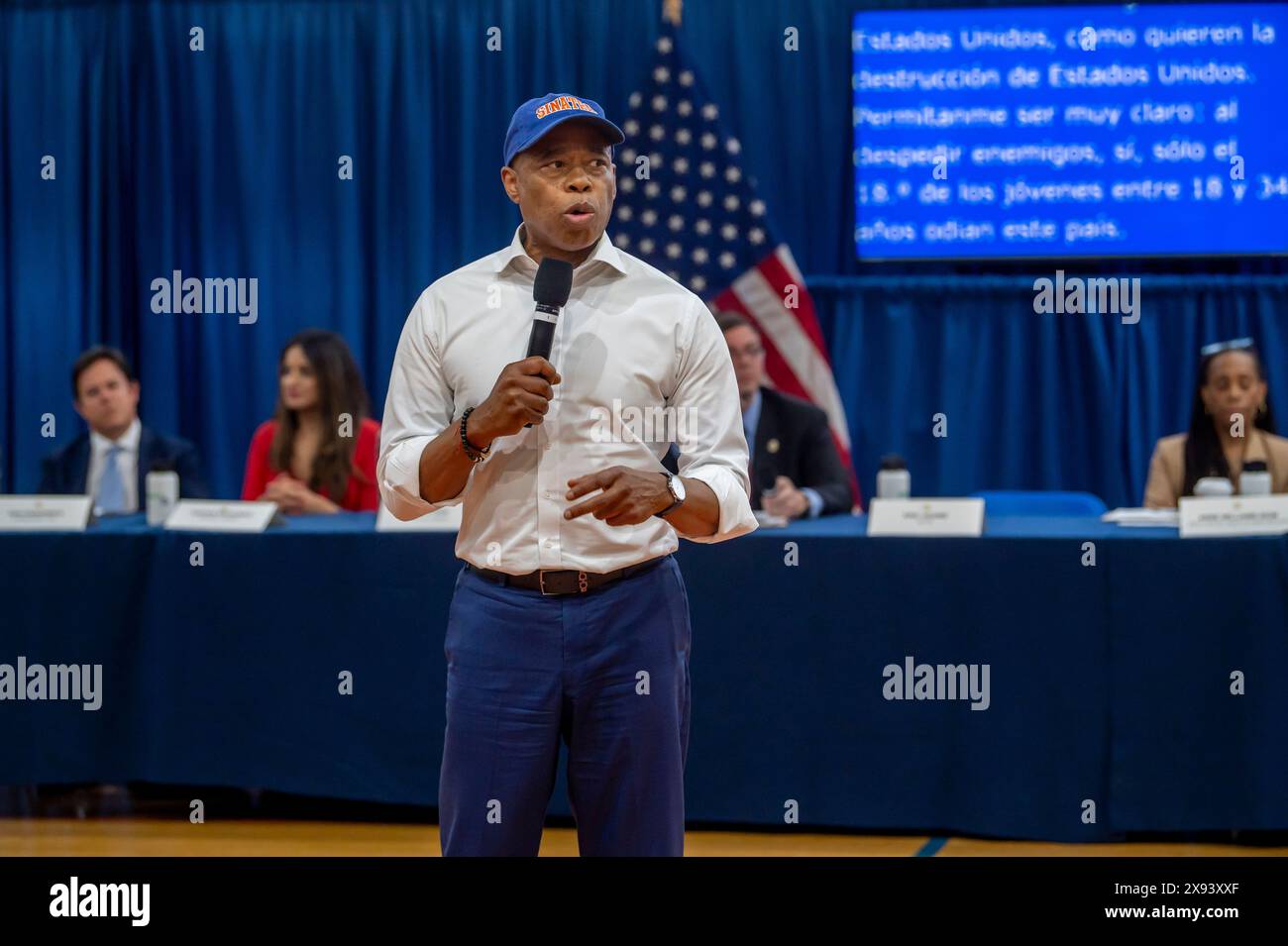 New York City Mayor Eric Adams speaks during Community Conversation ...