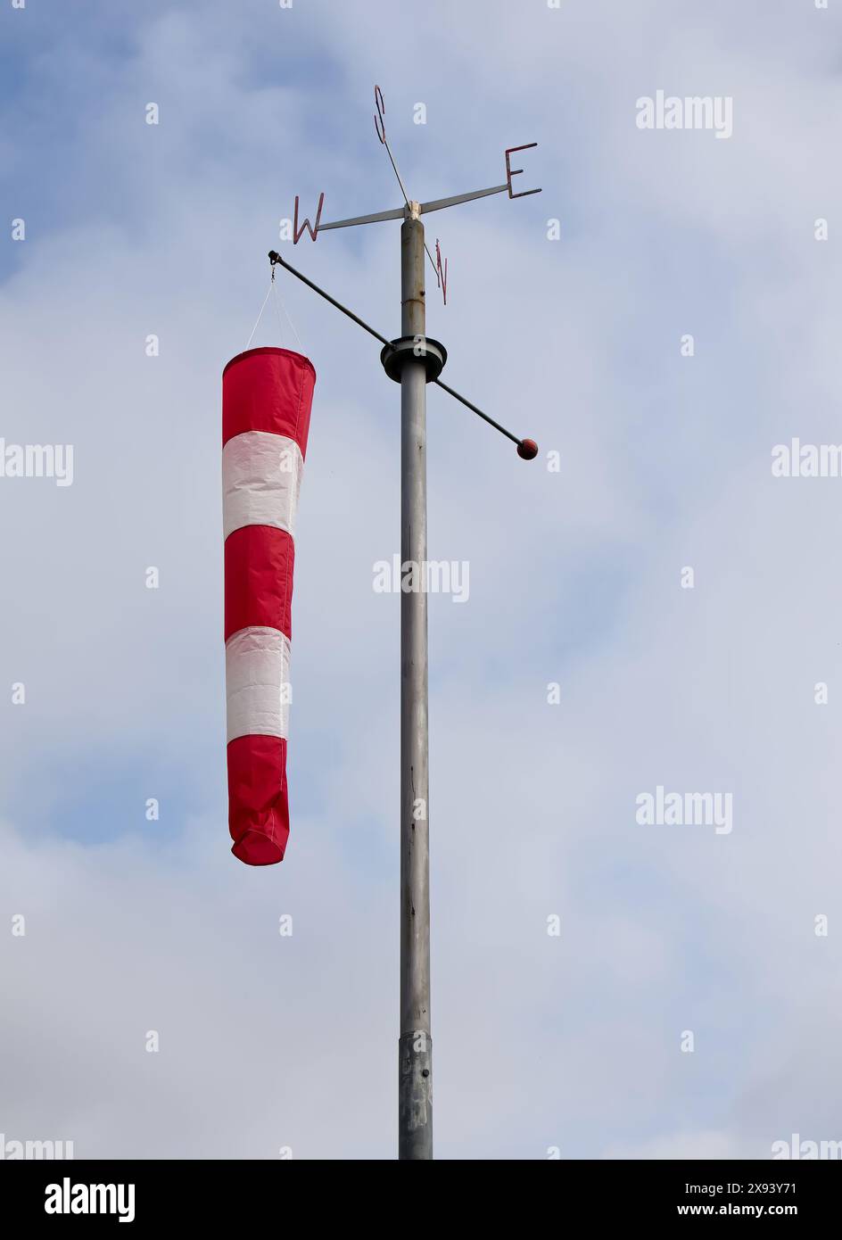 Windsock floating in the wind indicating wind strength and direction ...