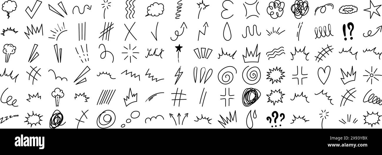 Anime emotion effect set. Manga collection of arrows, sparkles ...