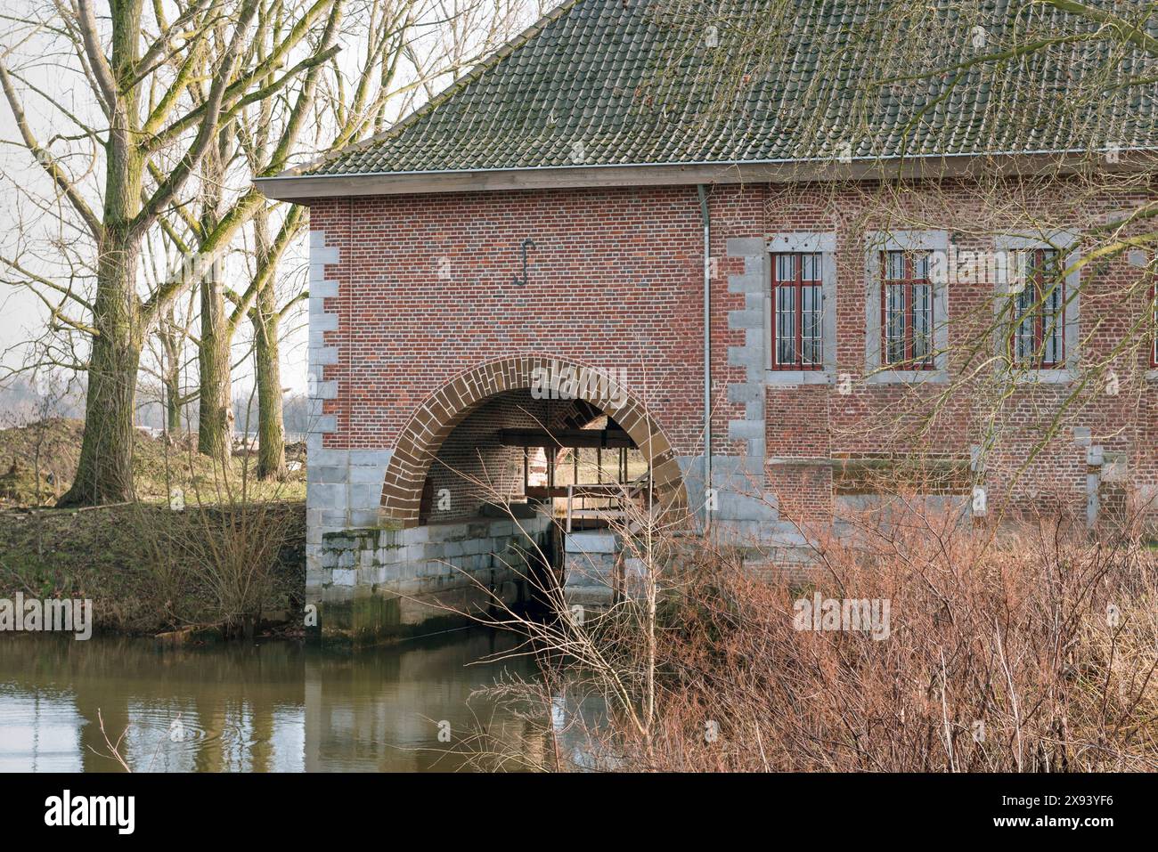 Autumn countryside landscape with a fragment of an old brick building ...