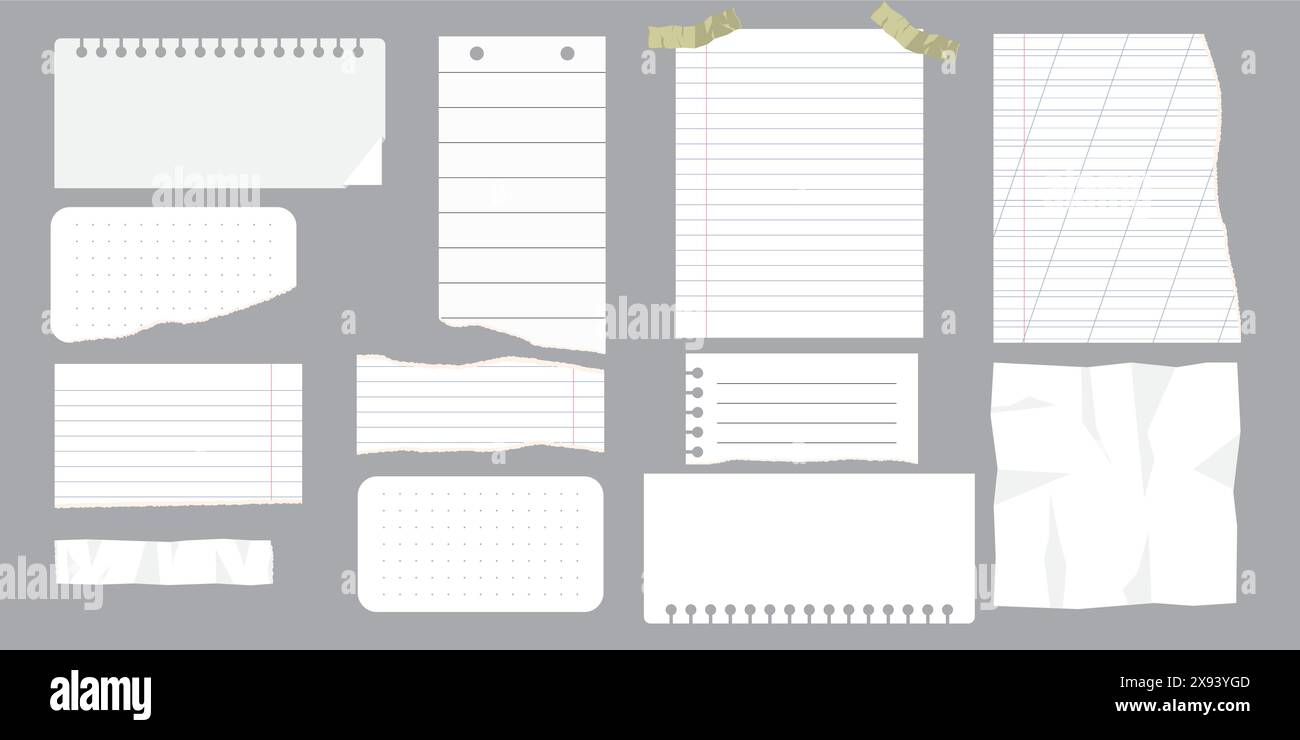 Paper scraps. Torn pieces of paper, with torn edges for notes ...