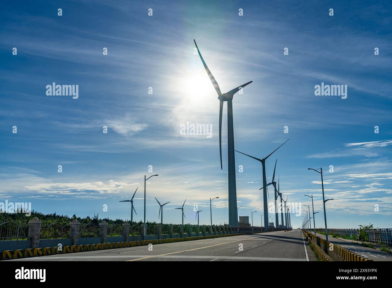 Wind turbines in Taichung Port Gaomei Wetlands Area. A popular scenic ...