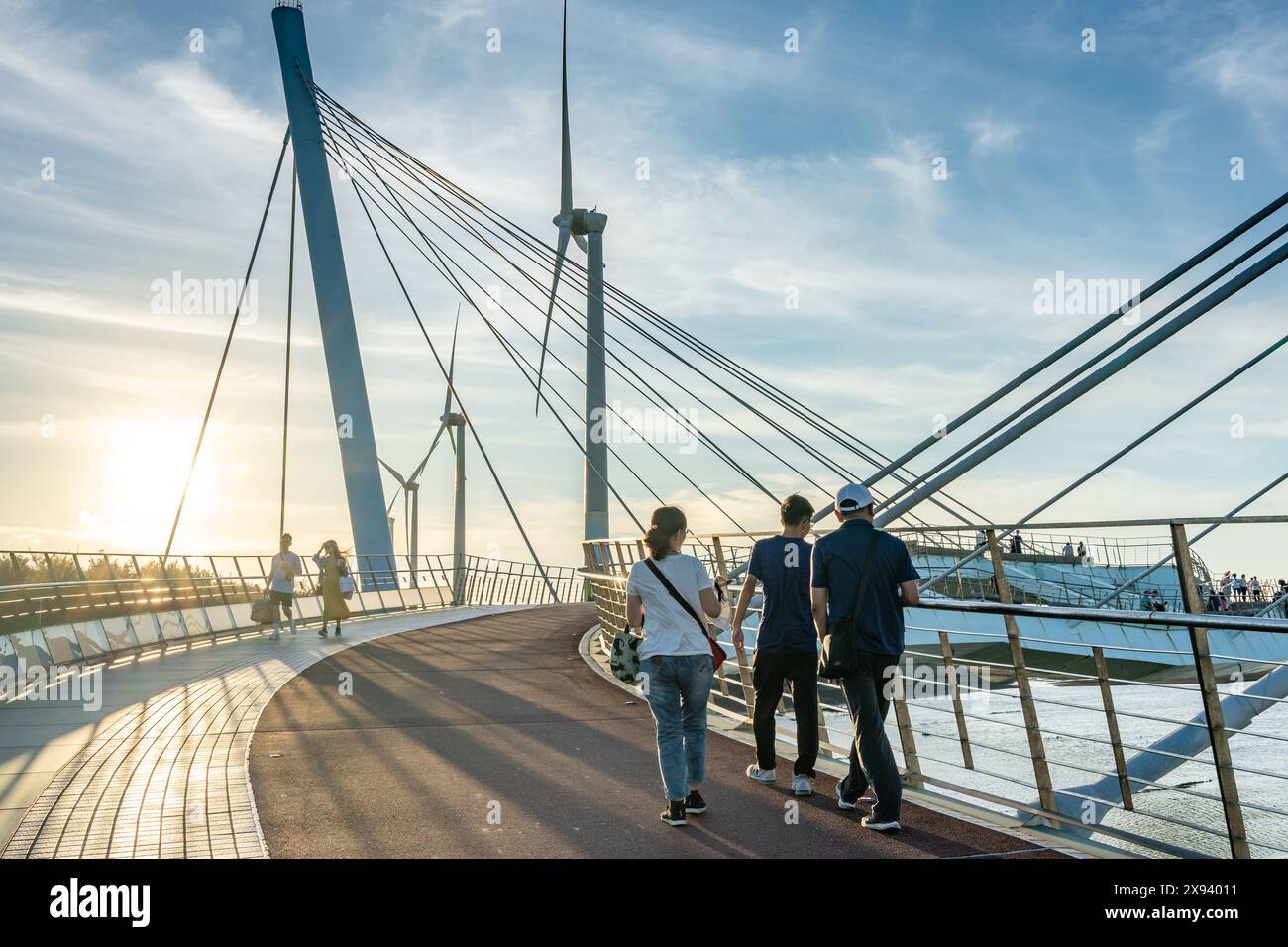 Gaomei Wetlands Area wind turbines in sunset time, a popular scenic ...