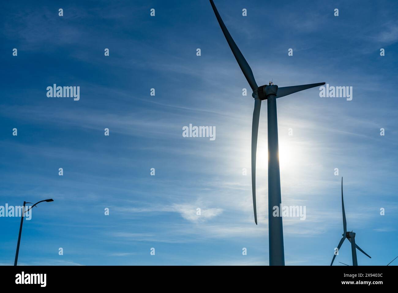 Wind turbines in Taichung Port Gaomei Wetlands Area. A popular scenic ...