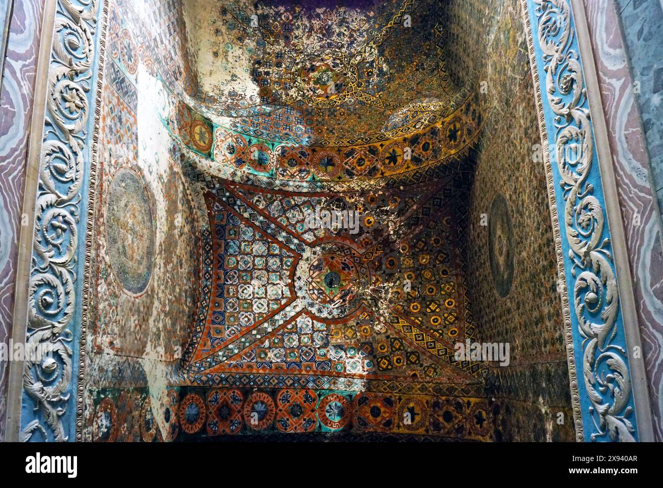 Multi-colored painting at the entrance to Ayasofya. Vault decoration in ...