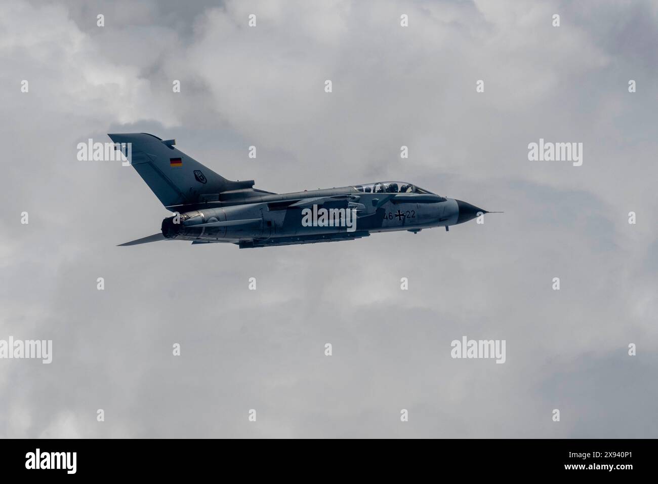 A German Air Force PA-200 Tornado fighter aircraft flies over ...
