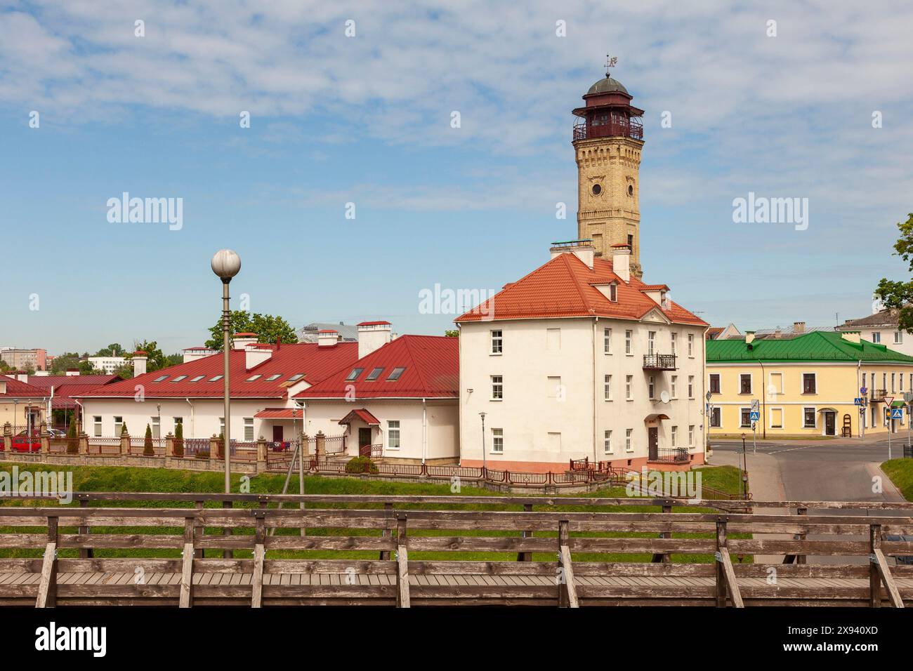 View of the ancient fire tower in the Belarusian city of Grodno Stock ...