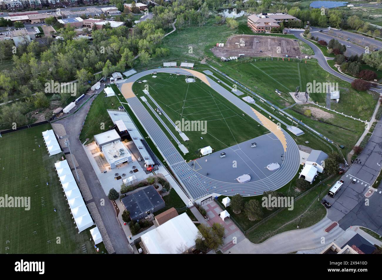 A general overall aerial view of Potts Field on the University of ...