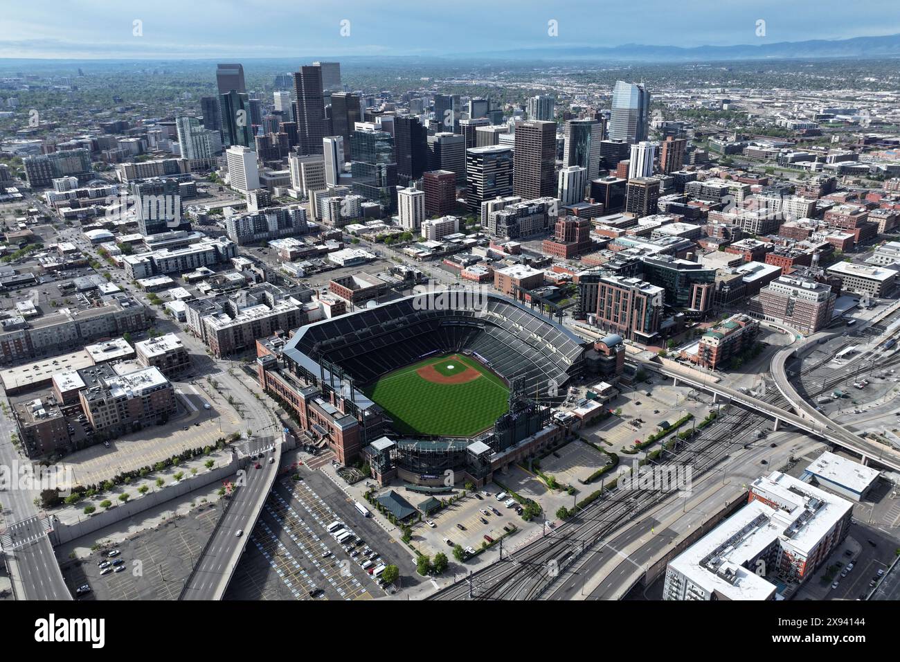 A general overall aerial view of Coors Field, Saturday, May 11, 2024 ...