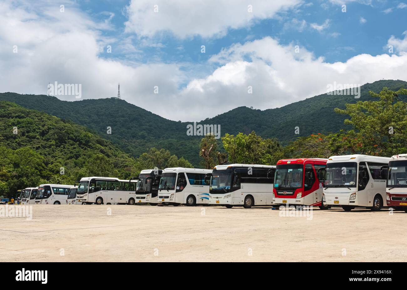 Tourist buses on parking lot in Da Nang Vietnam. Big tourist buses ...