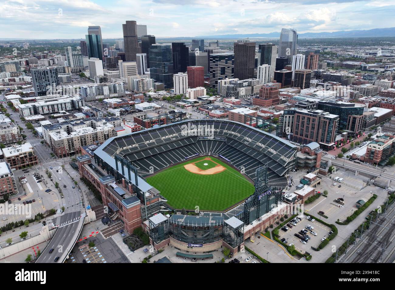 A general overall aerial view of Coors Field, Sunday, May 12, 2024, in ...