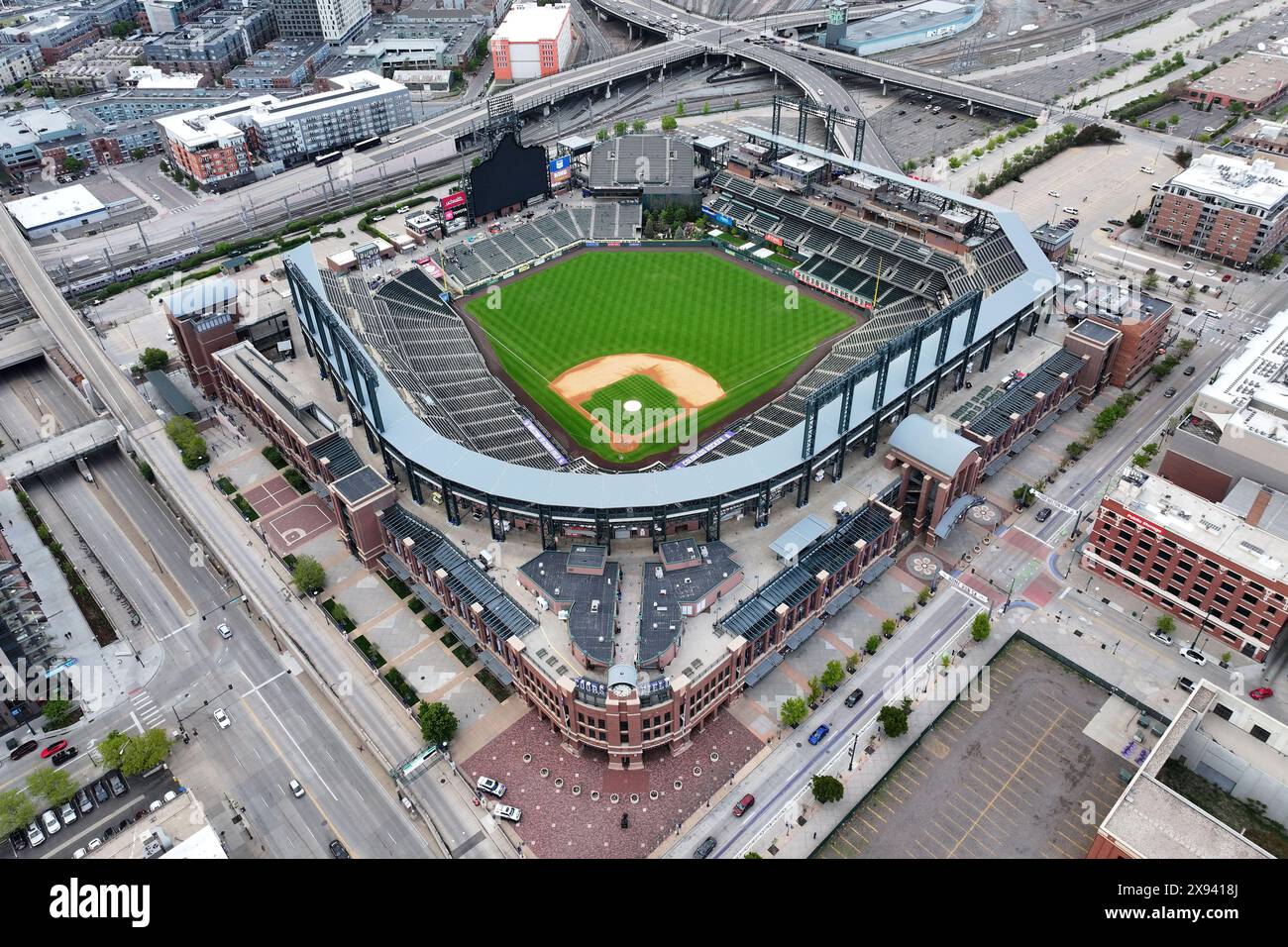A general overall aerial view of Coors Field, Sunday, May 12, 2024, in ...