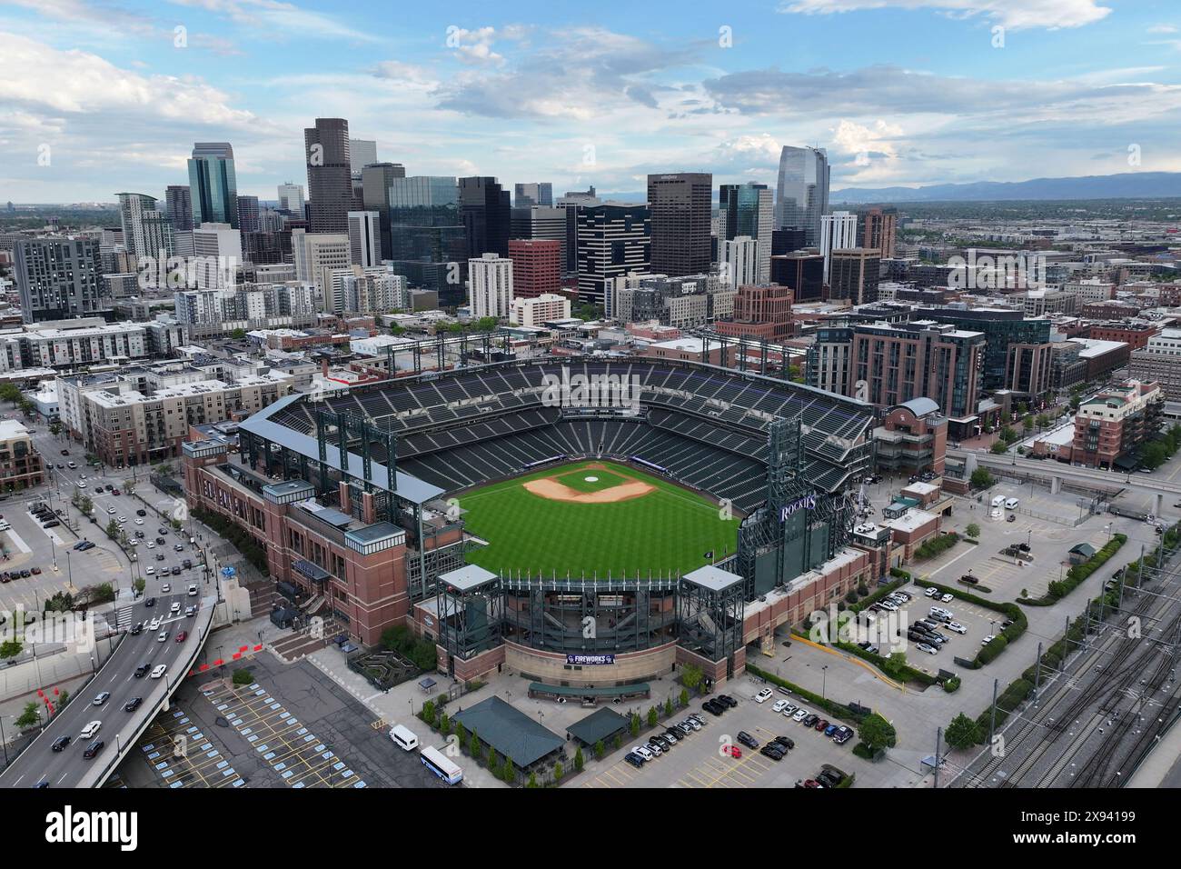 A general overall aerial view of Coors Field, Sunday, May 12, 2024, in ...