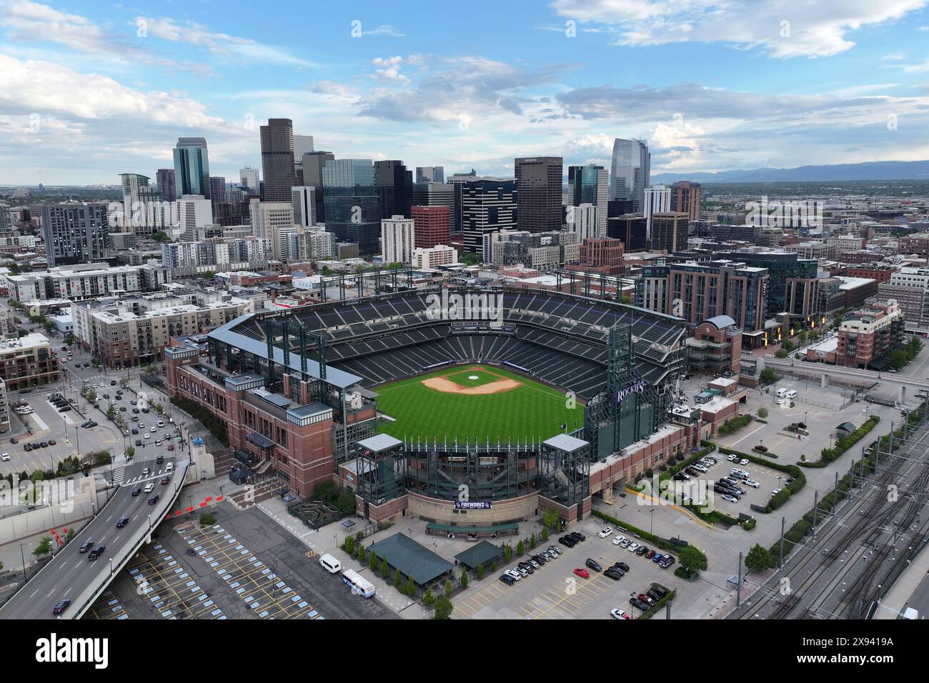 A general overall aerial view of Coors Field, Sunday, May 12, 2024, in ...
