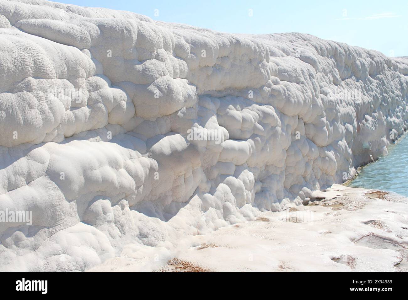 White limestone wall Pamukkale Travertines turkish famous thermal water ...